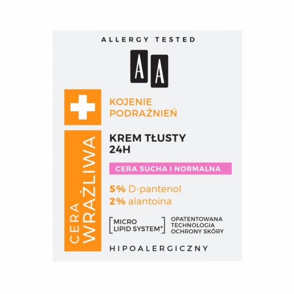 AA Sensitive Skin 24H Rich Cream with D-Panthenol & Allantoin – For Dry ...